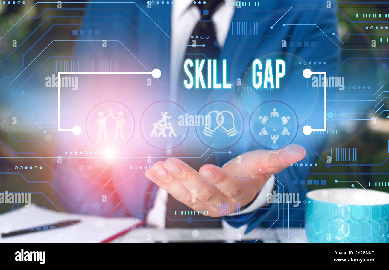 Text sign showing Skill Gap. Business photo showcasing Refering to a ...