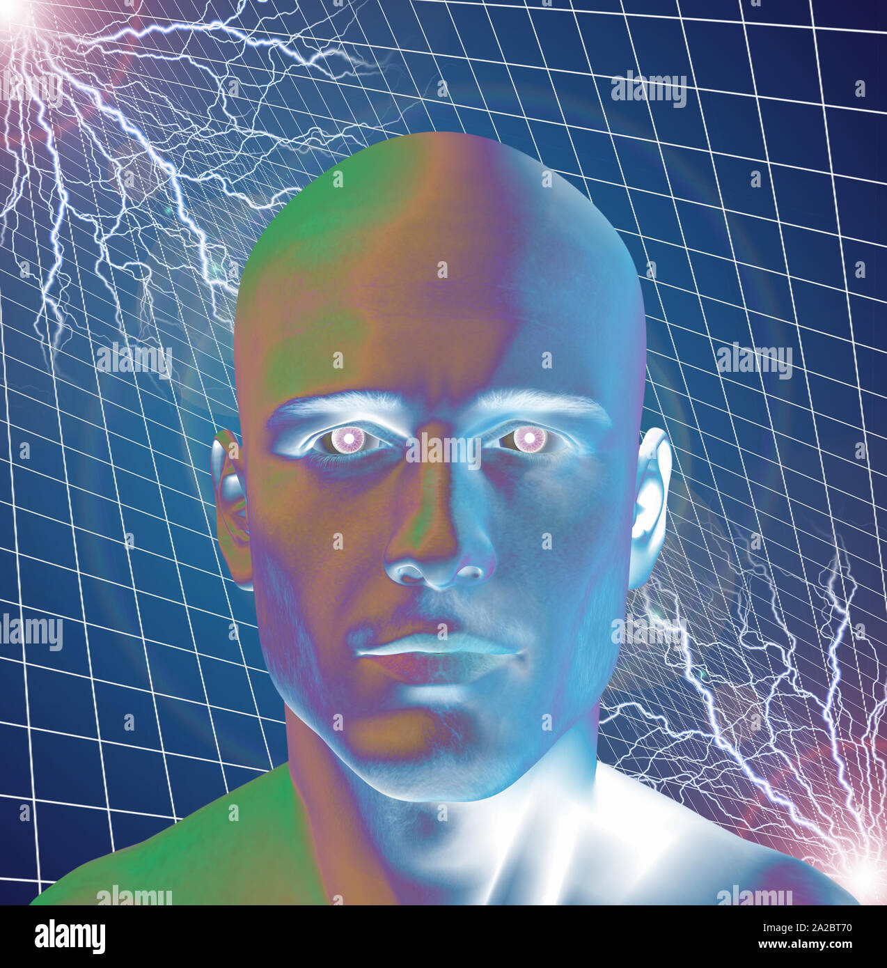 Man and electric charges. 3D rendering Stock Photo - Alamy