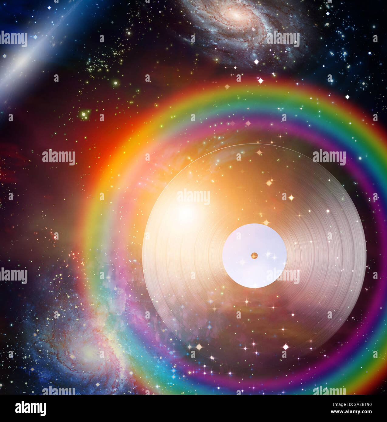 Vinyl disk in vivid Universe. Space DJ Stock Photo - Alamy