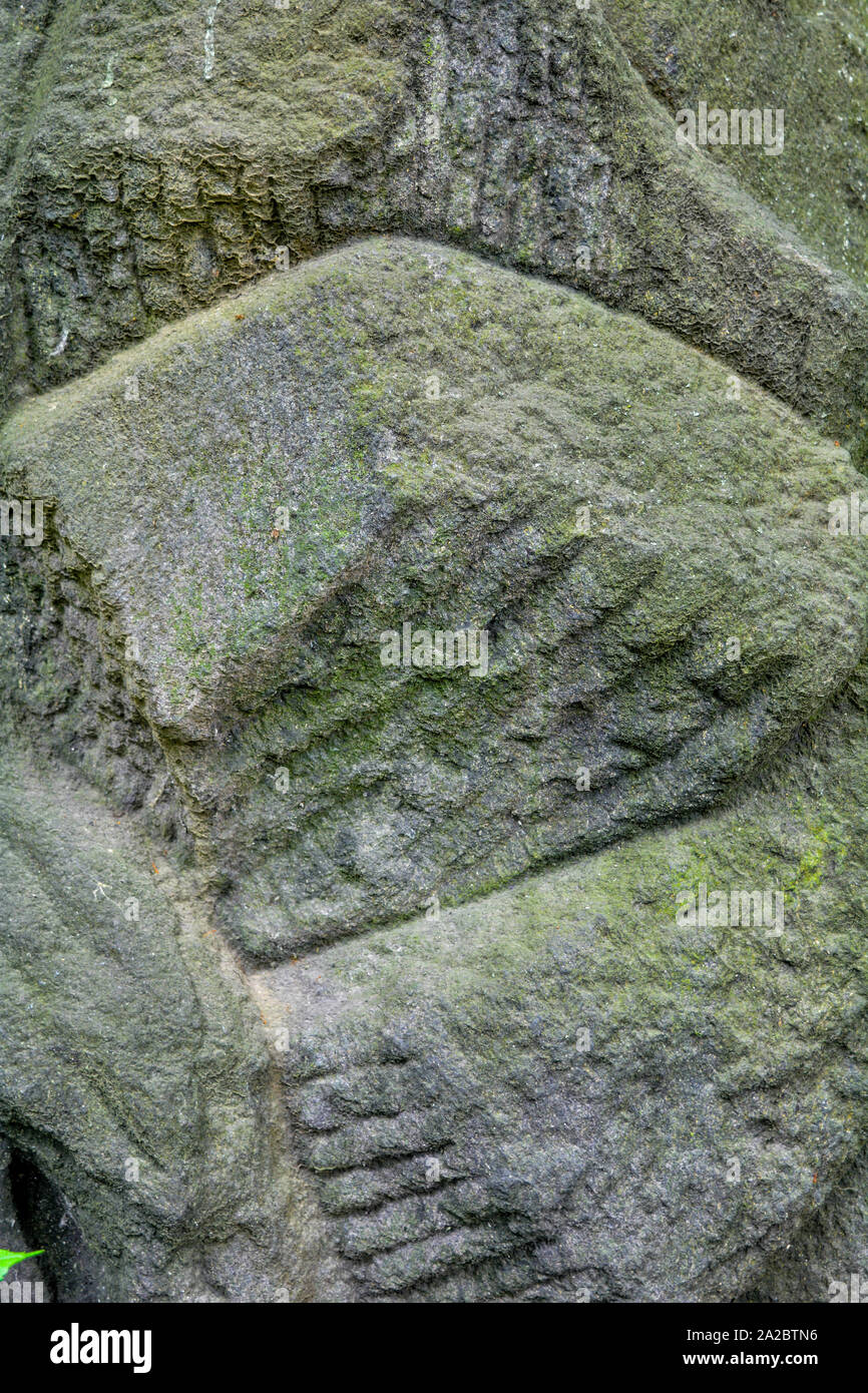 Ancient, built of weathered carved stone blocks. Background of ...