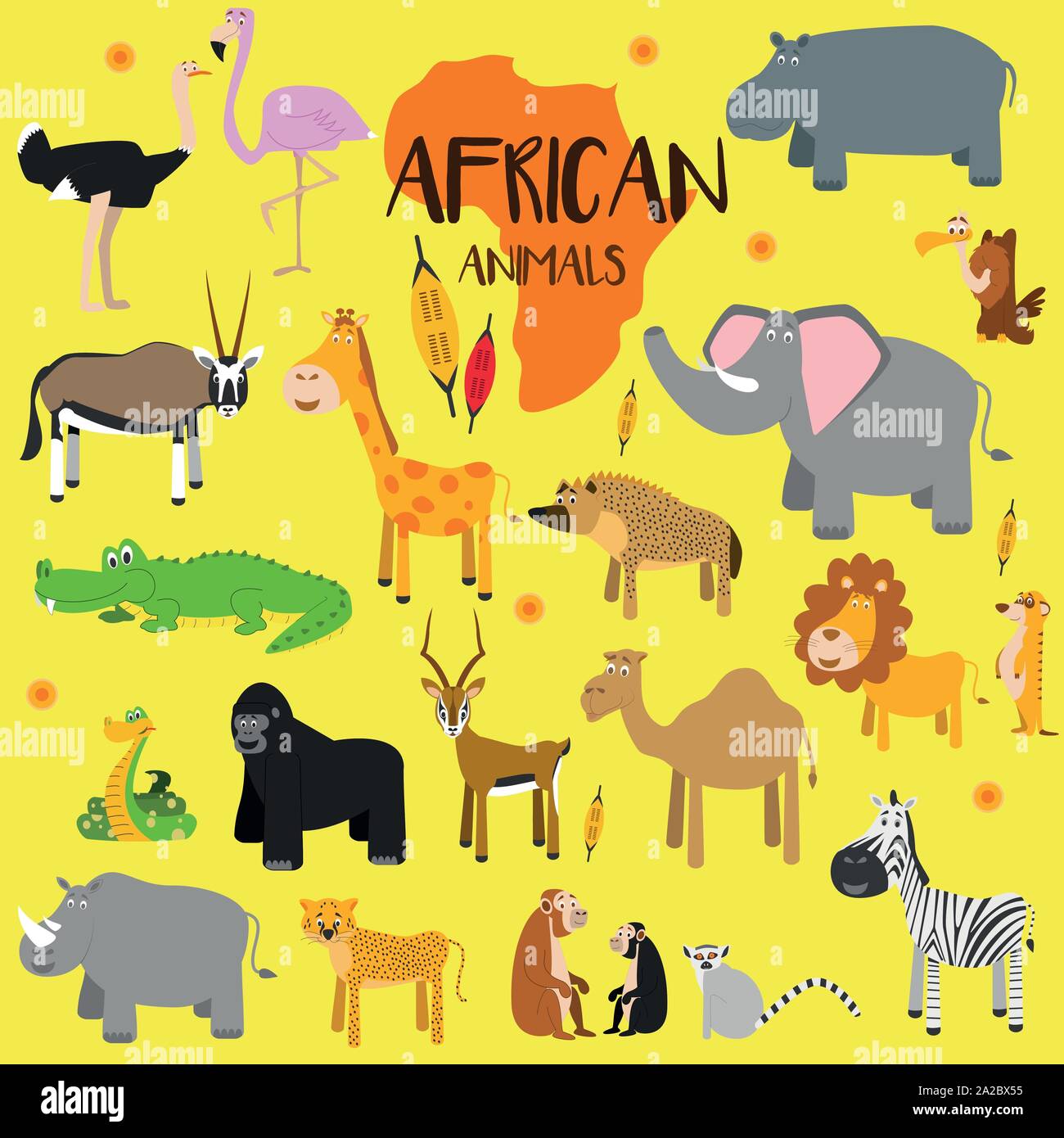 Vector set African animals. Flat style character. Vector illustration ...