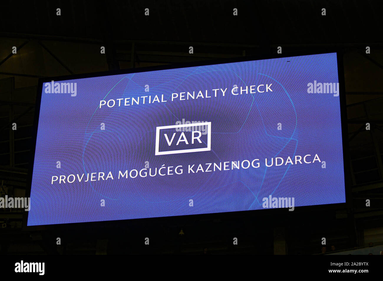 VAR checks a penalty decision during the UEFA Champions League group ...