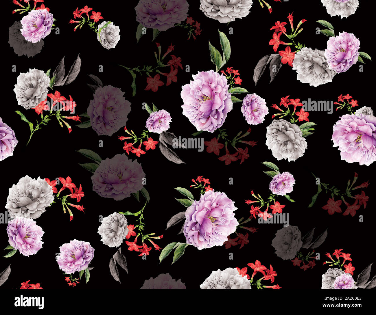 Seamless colored flowers for textile; Retro style floral arrangement ...