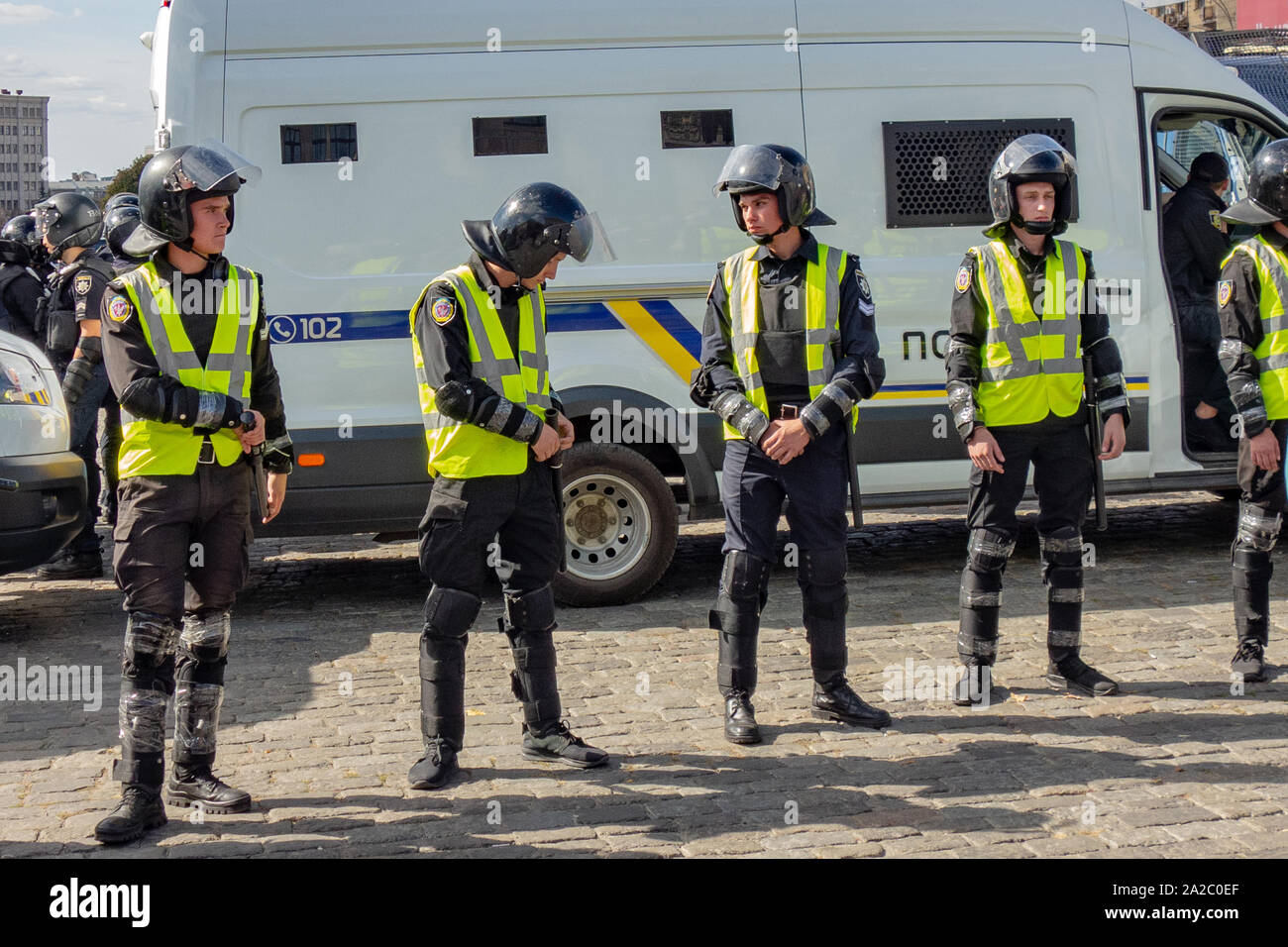Kharkiv, Ukraine, September 2019 Police security cordon. Policemen in ...