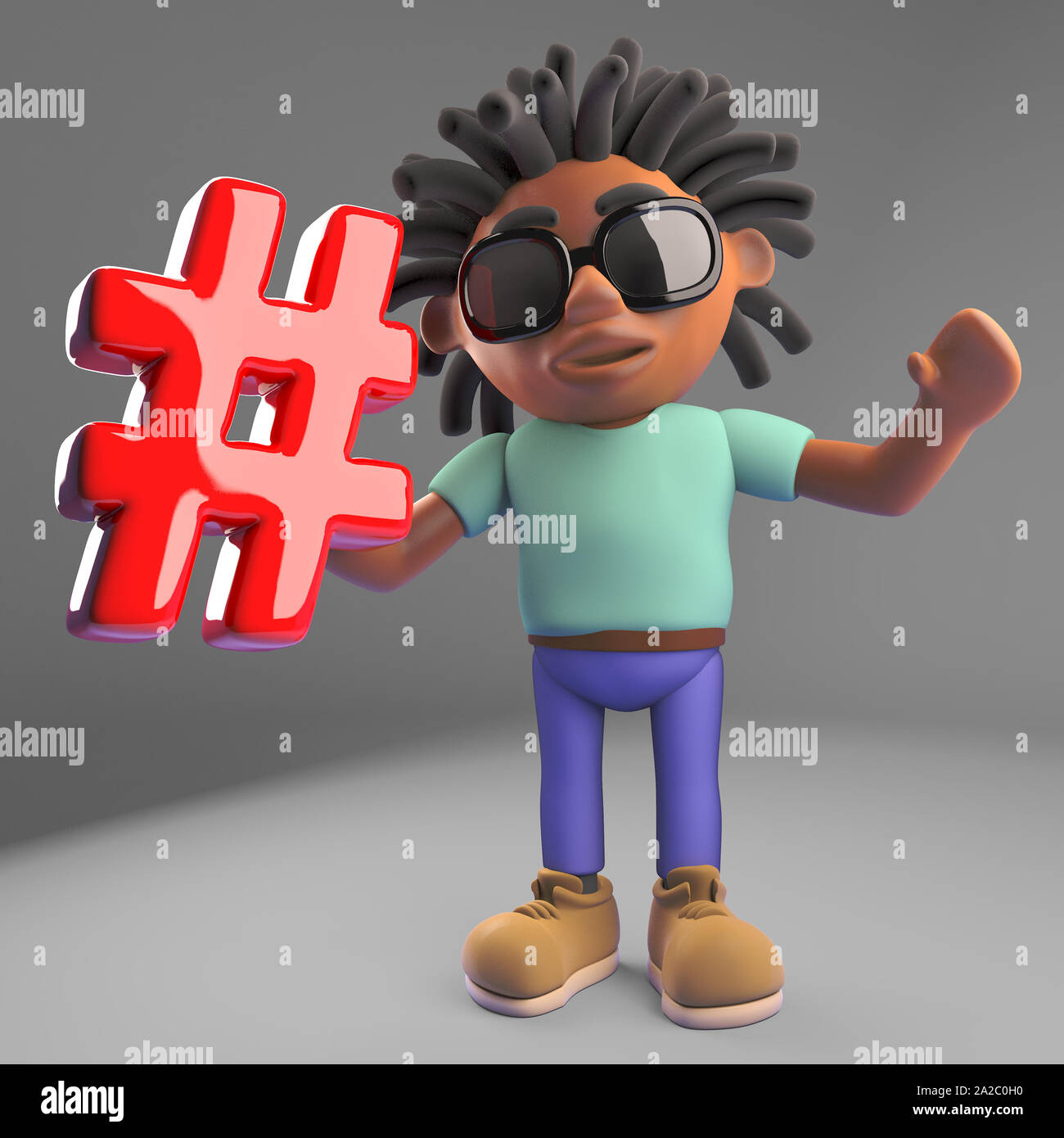 Internet minded black man with dreadlocks holding a hash hashtag symbol ...