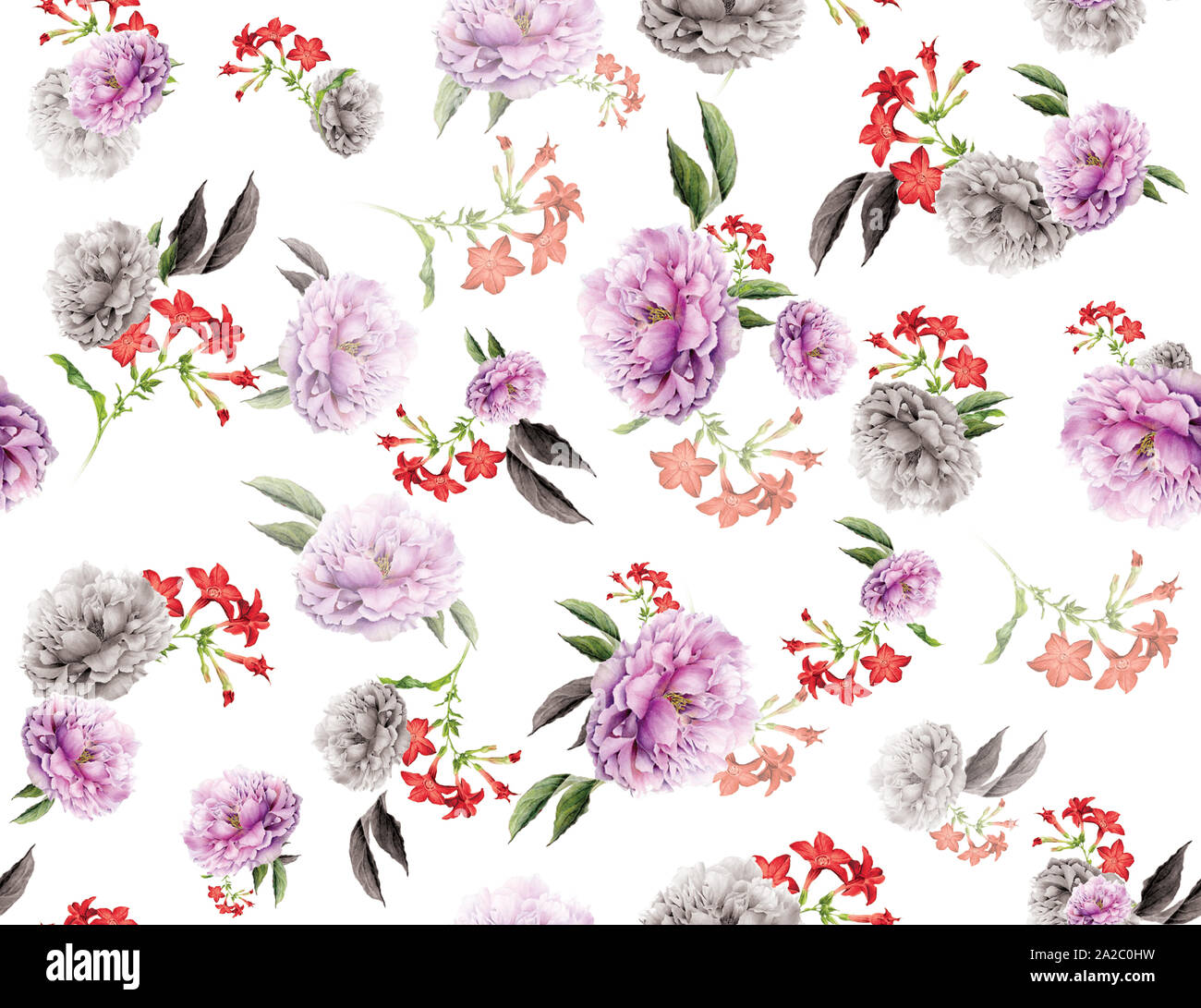 Seamless colored flowers for textile; Retro style floral arrangement ...