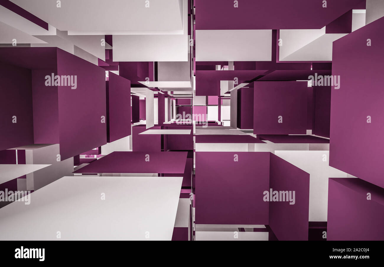 interconnected white and violet cubes in front of white background 3d ...