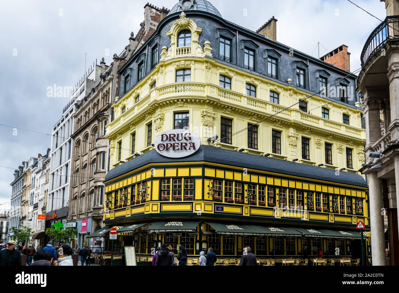 Drug Opera restaurant building in Grétry street, Grand Place , in the ...
