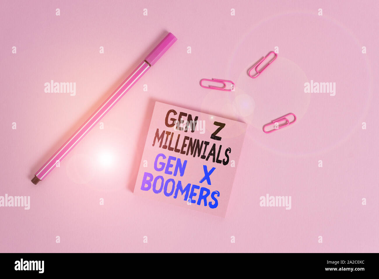 Writing note showing Gen Z Millennials Gen X Boomers. Business concept ...
