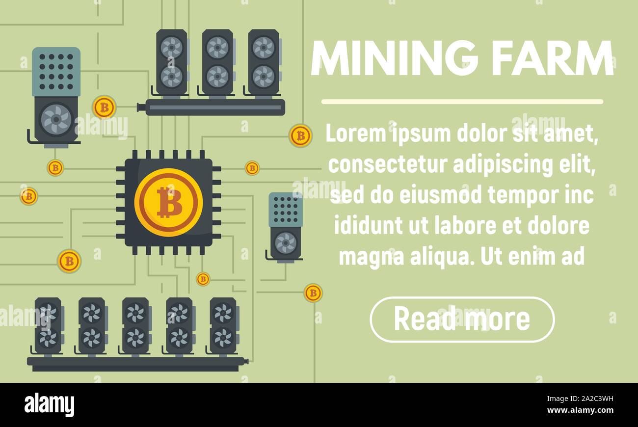 Mining farm concept banner. Flat illustration of mining farm vector ...