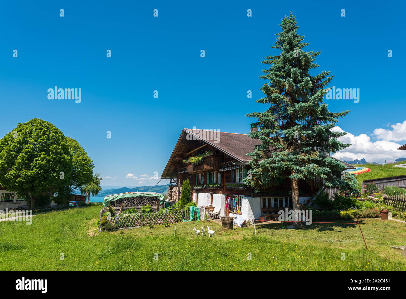 Traditional farmhouse, Aeschi bei Spiez, Bernese Oberland, Switzerland ...