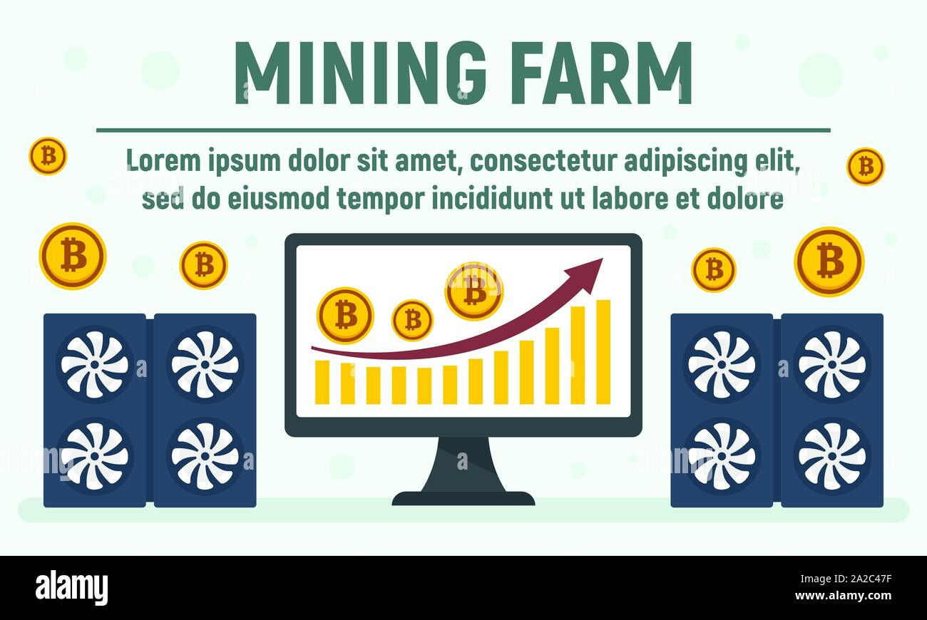 Home mining farm concept banner. Flat illustration of home mining farm ...