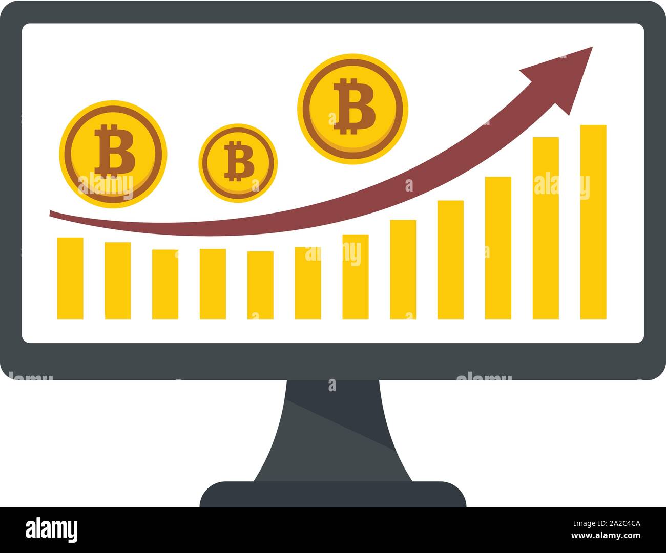 Bitcoin monitor graph icon. Flat illustration of bitcoin monitor graph ...