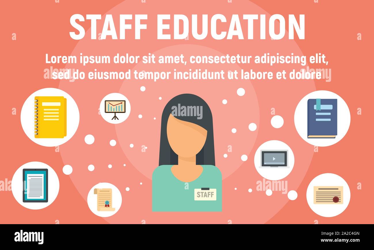 Staff education concept banner. Flat illustration of staff education ...