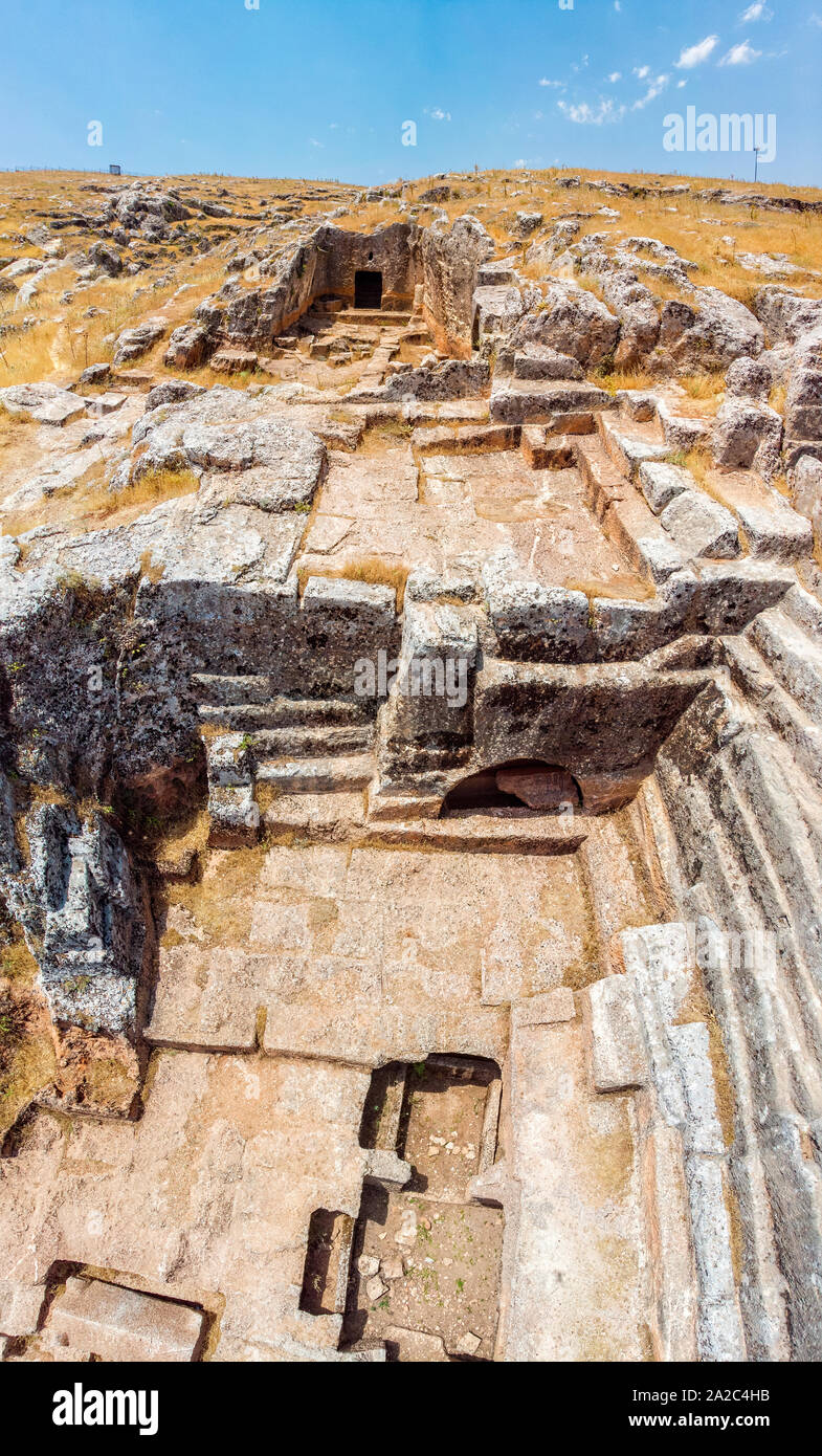 Aerial view of Pirin Ruins. Perre antik kenti, a small town of ...