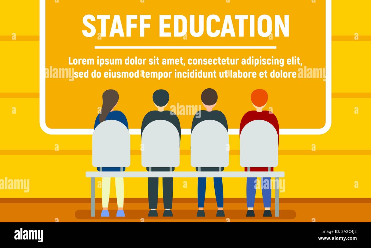 Group staff education concept banner. Flat illustration of group staff ...