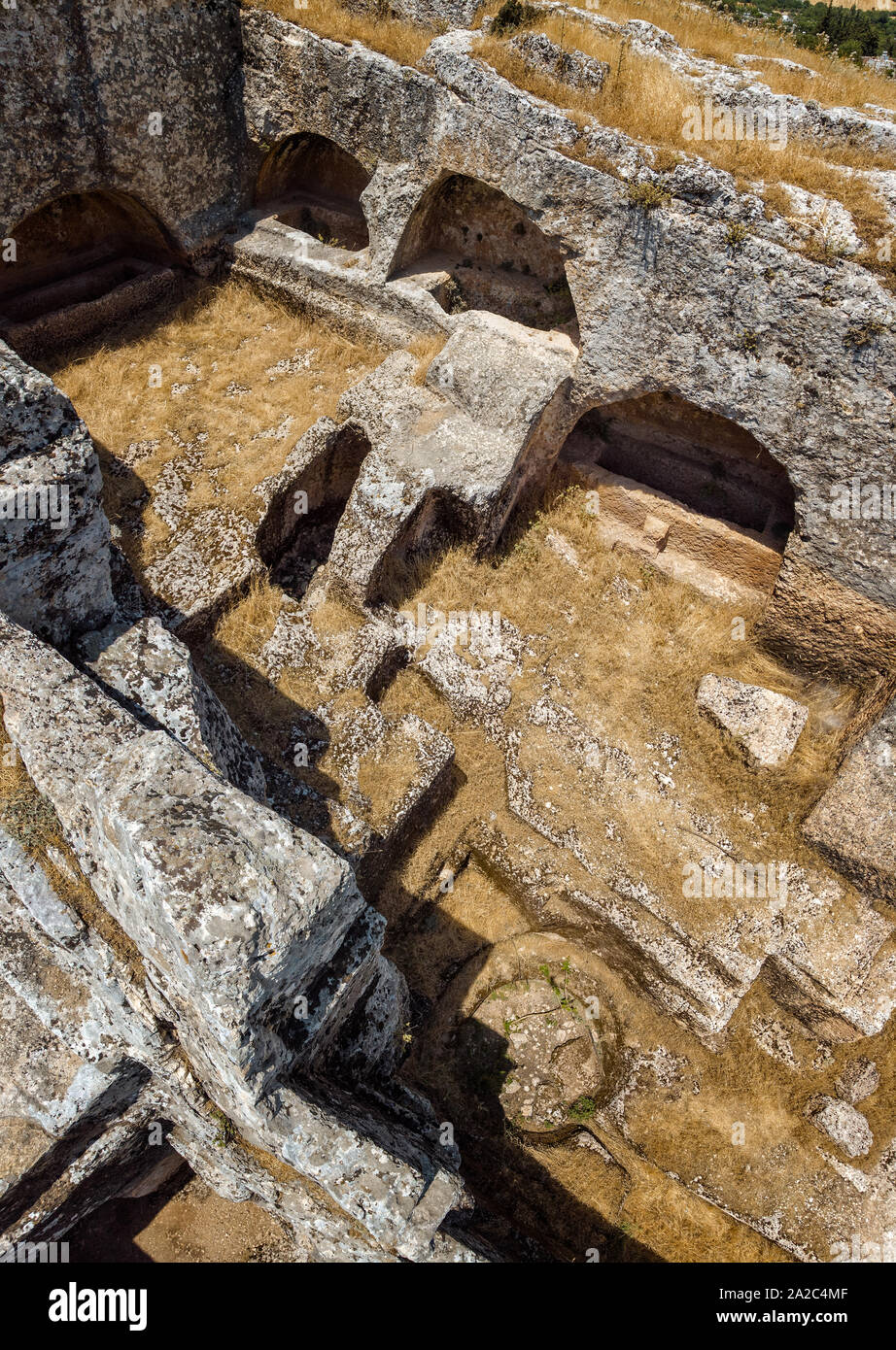 Aerial view of Pirin Ruins. Perre antik kenti, a small town of ...