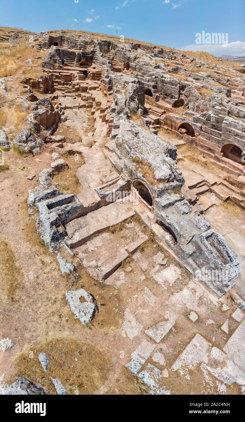 Aerial view of Pirin Ruins. Perre antik kenti, a small town of ...