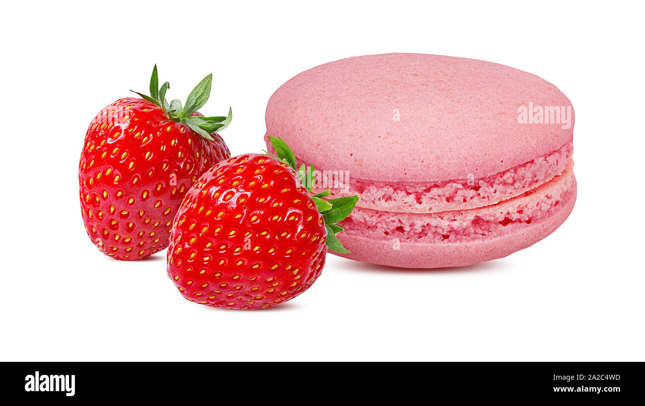 Macarons strawberry and strawberry isolated on white Stock Photo - Alamy