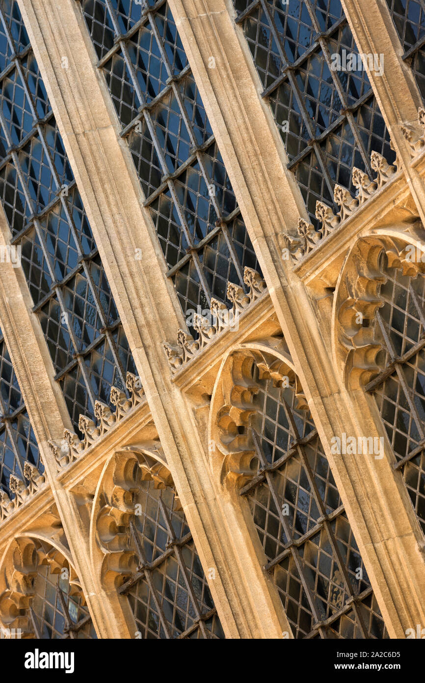 Beautiful church window with stone carved arches and detail Stock Photo ...