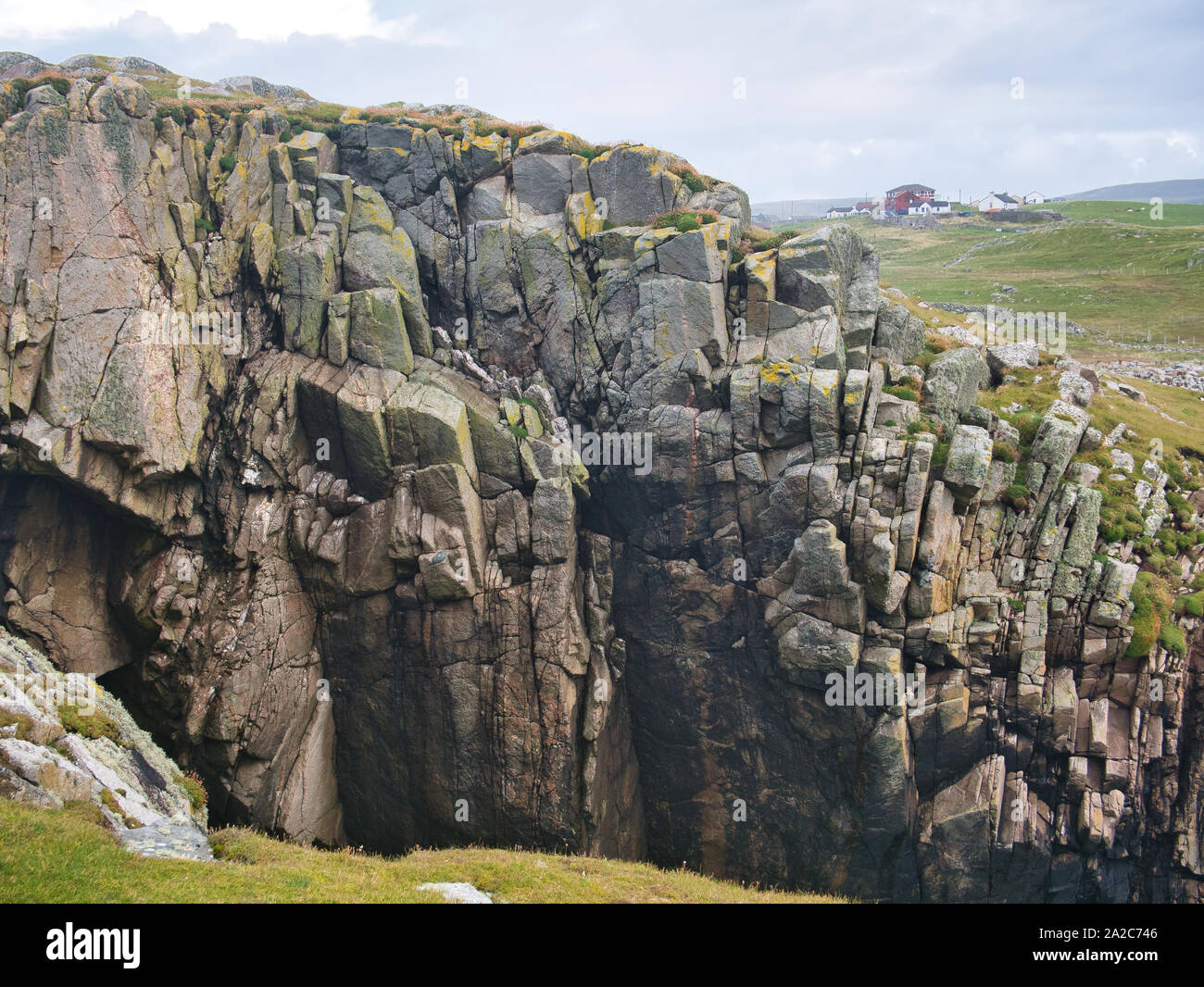 Eroded, faulted cliffs at Biargar, near Hamnavoe, Mainland Shetland, UK ...