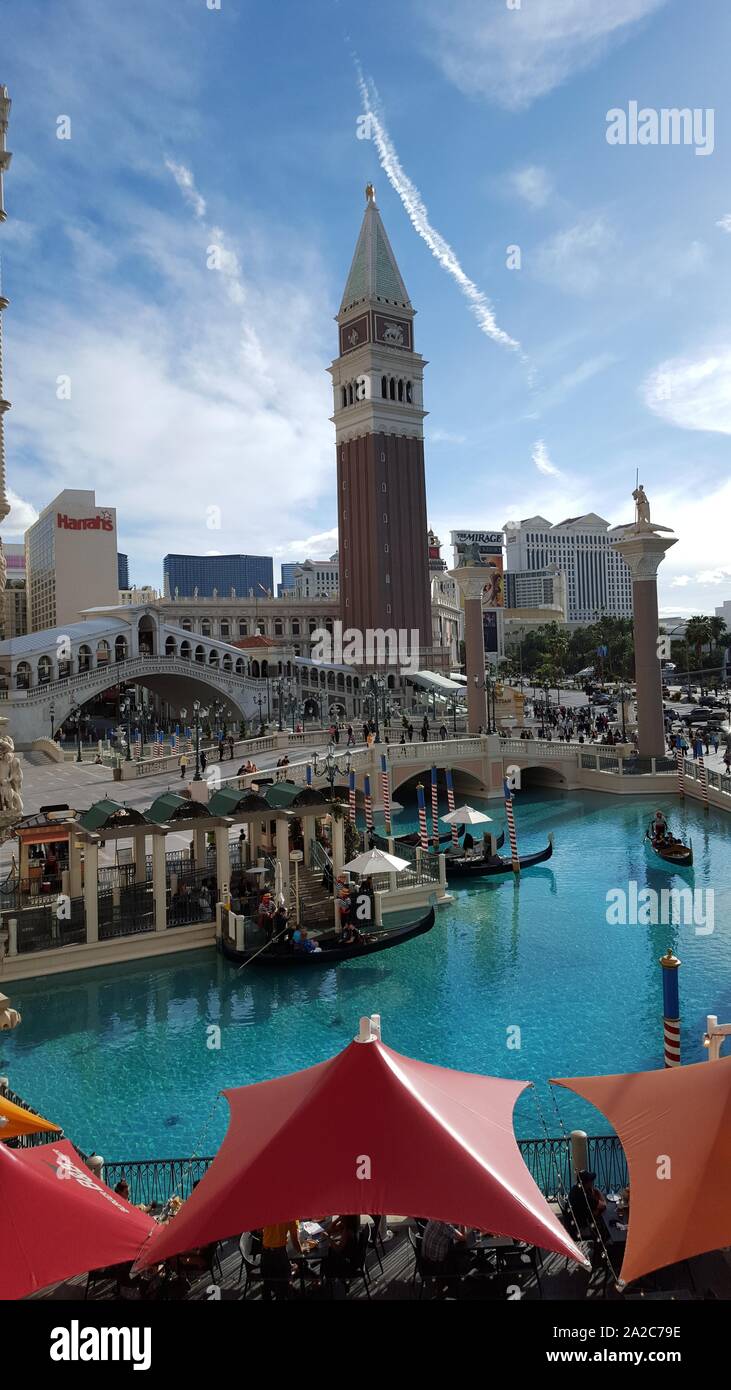 Aerial view of tower and artificial canal at the Venetian hotel in Las ...