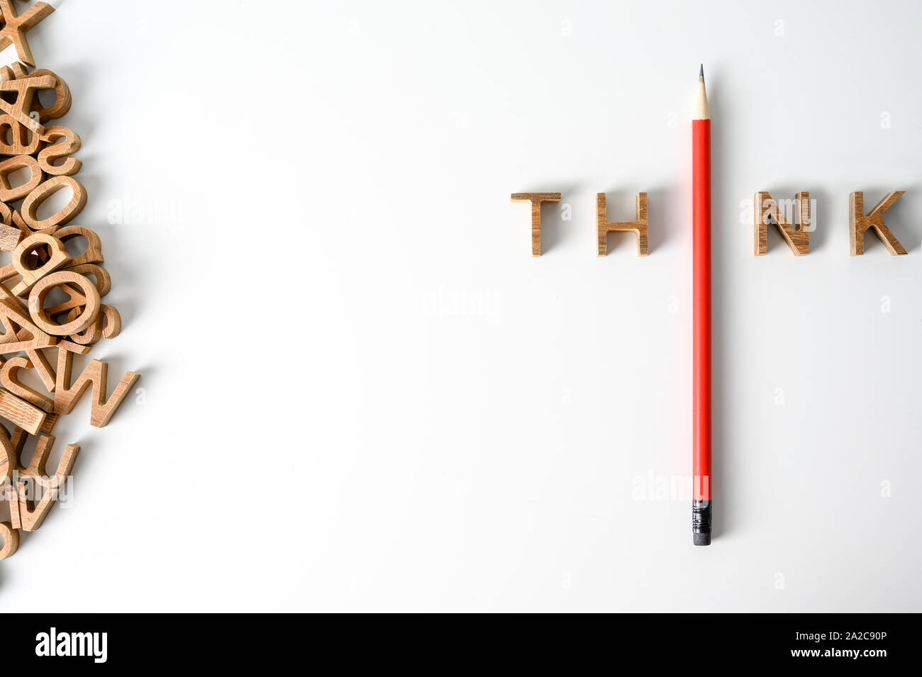 One Pencil with word think leadership and uniqueness concept. Stand out ...