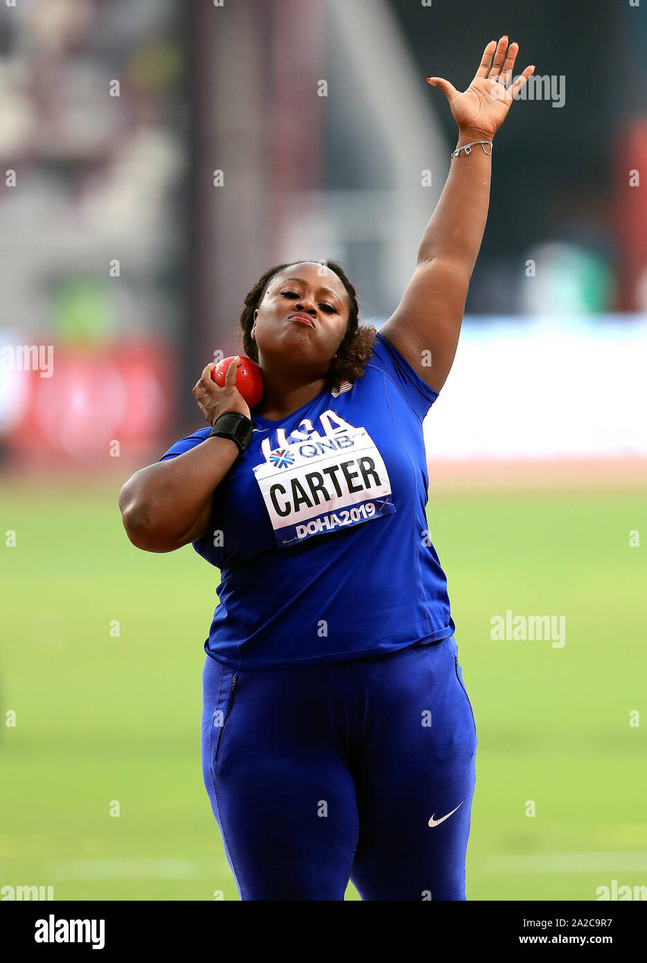 USA's Michelle Carter in action during the Women's Shot Put on day six ...