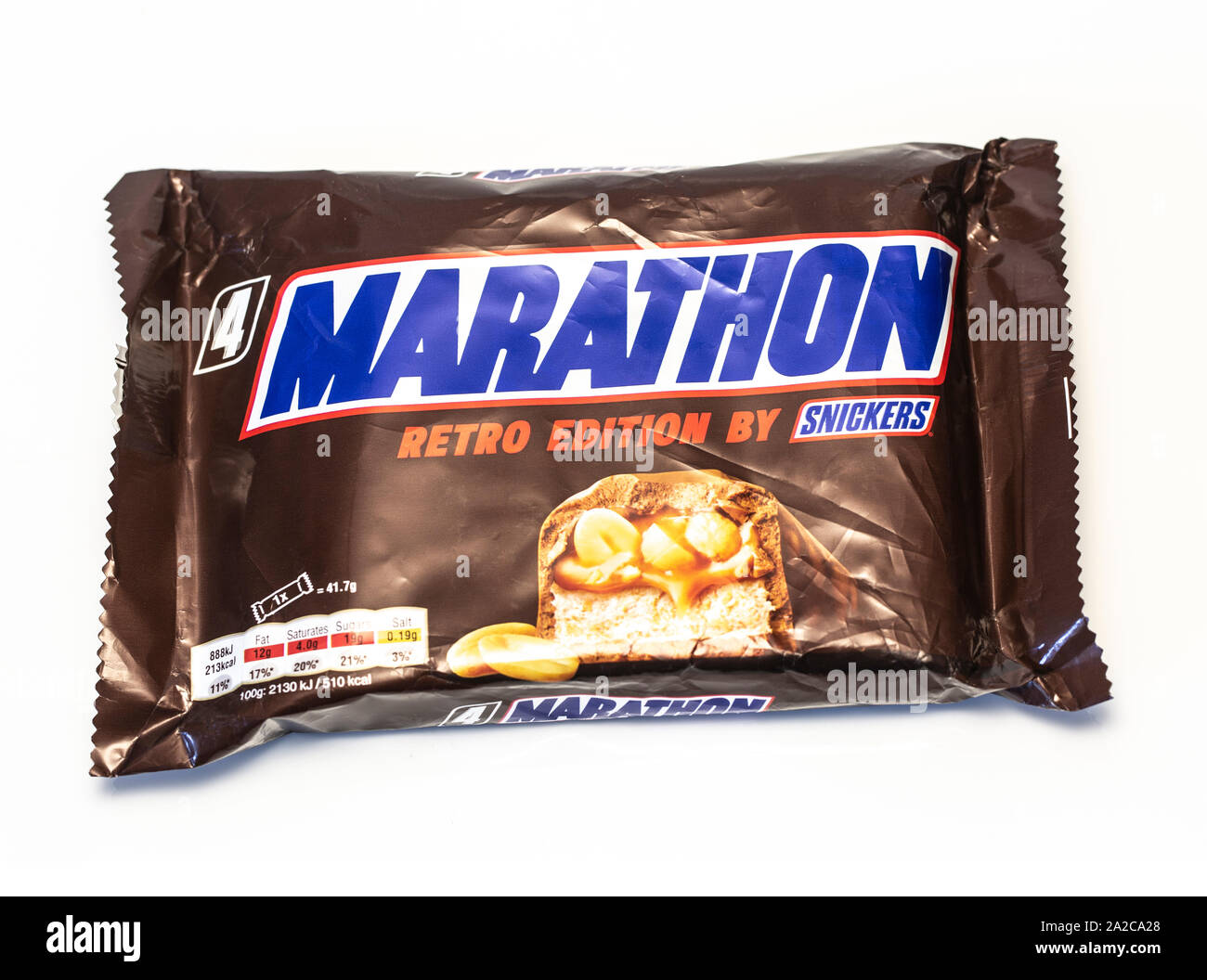 SWINDON, UK - OCTOBER 2, 2019: Marathon Reto edition by Snickers ...