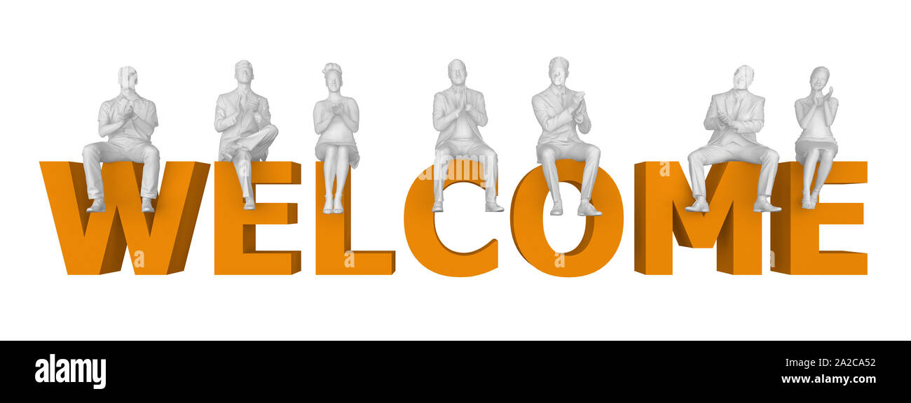 people sit applauding in letters welcome. 3d rendering Stock Photo - Alamy