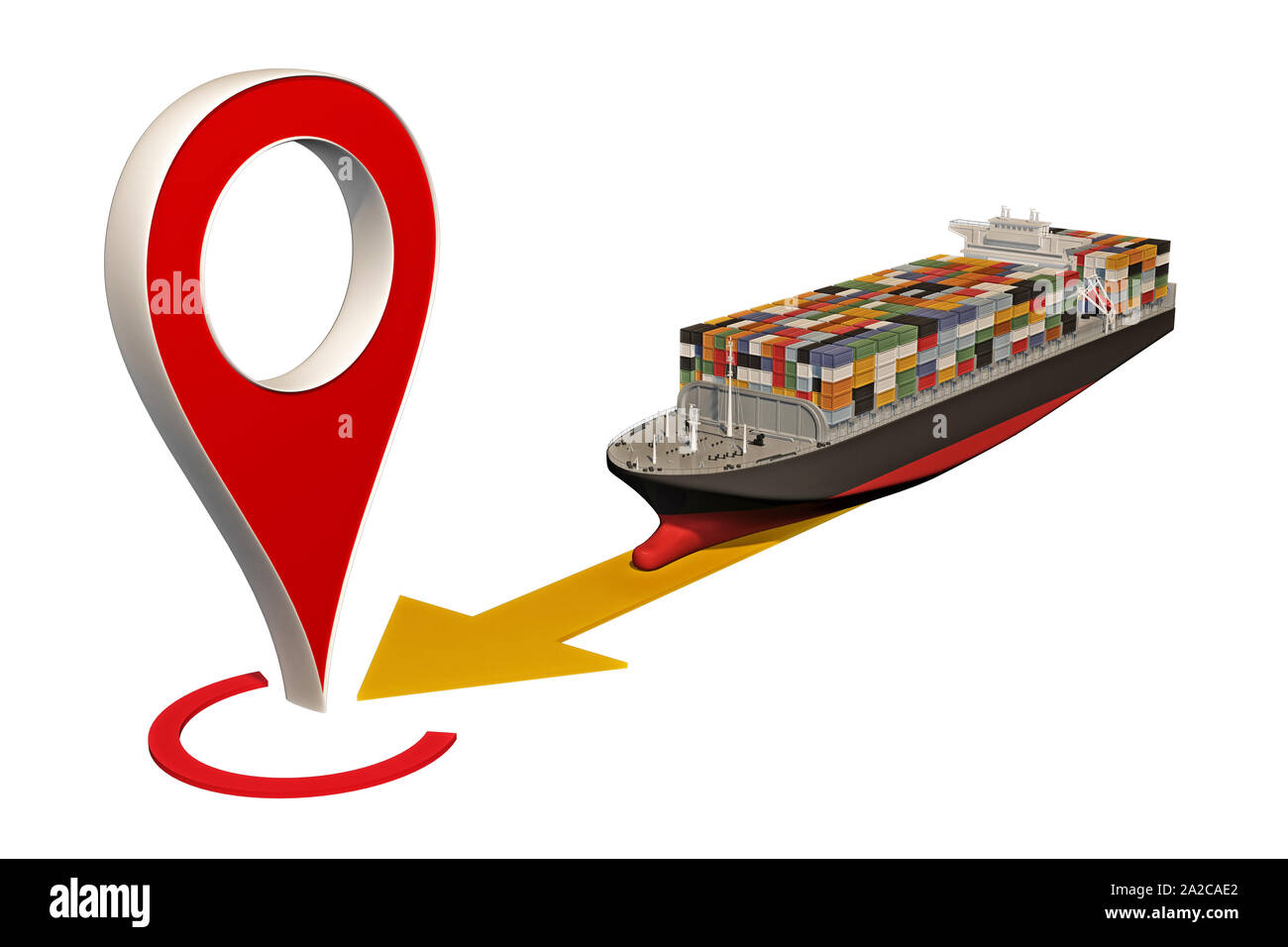 ship with containers moving map pin. 3d rendering Stock Photo - Alamy
