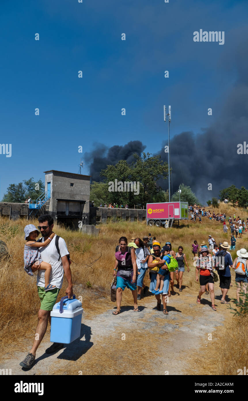Fire emergency at Festival Andanças day 3rd of August 2016. A fire of ...
