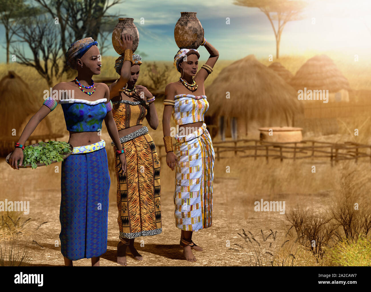 Beautiful traditional African women in a hut village in the Serengeti ...