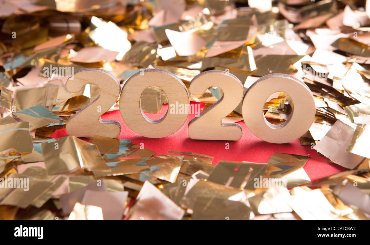 Golden confetti with 2020 concept on background with numbers Stock ...