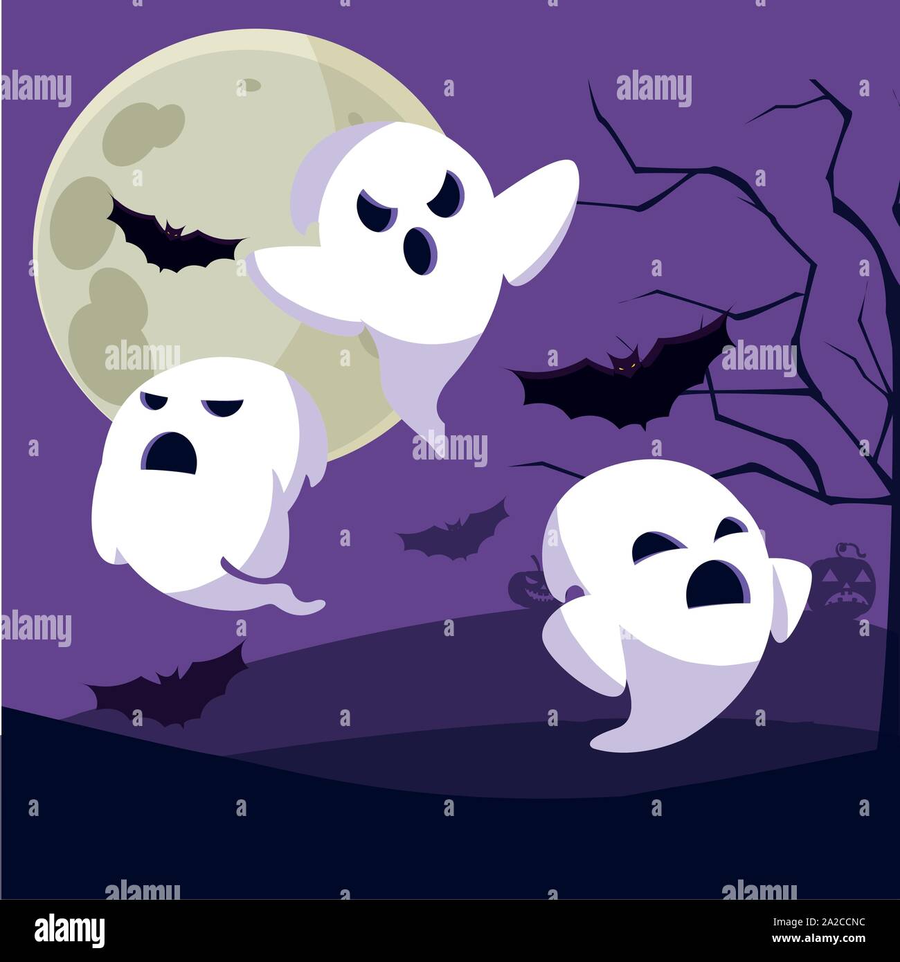 Ghosts cartoons design, Halloween holiday horror scary celebration ...