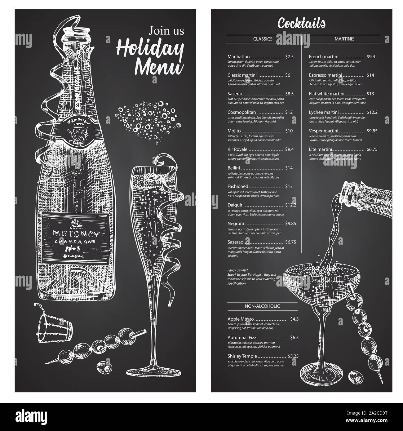 Cocktail bar menu design template set in retro style Isolated on on ...