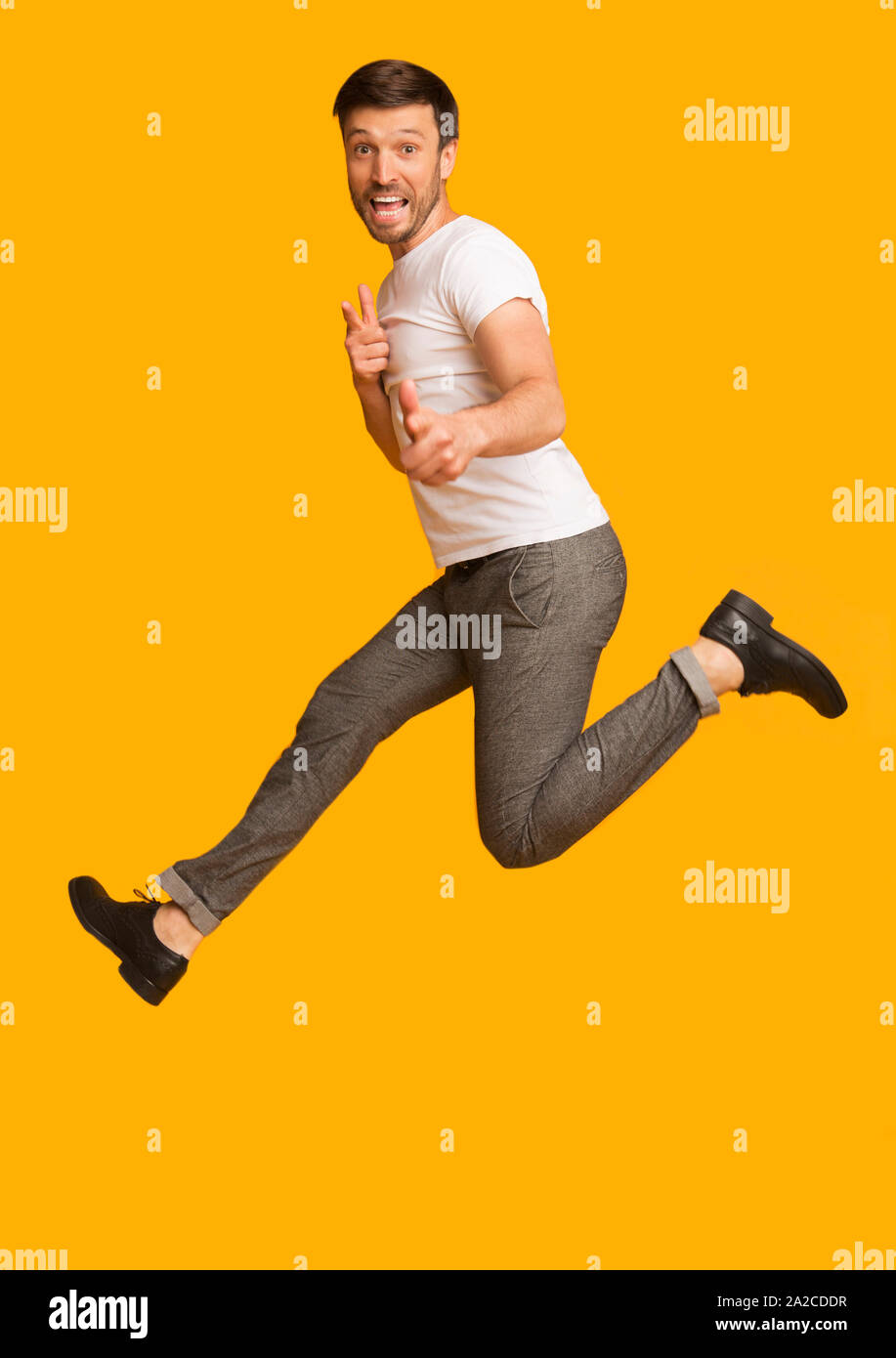 Middle Aged Man Jumping For Joy High Resolution Stock Photography and ...