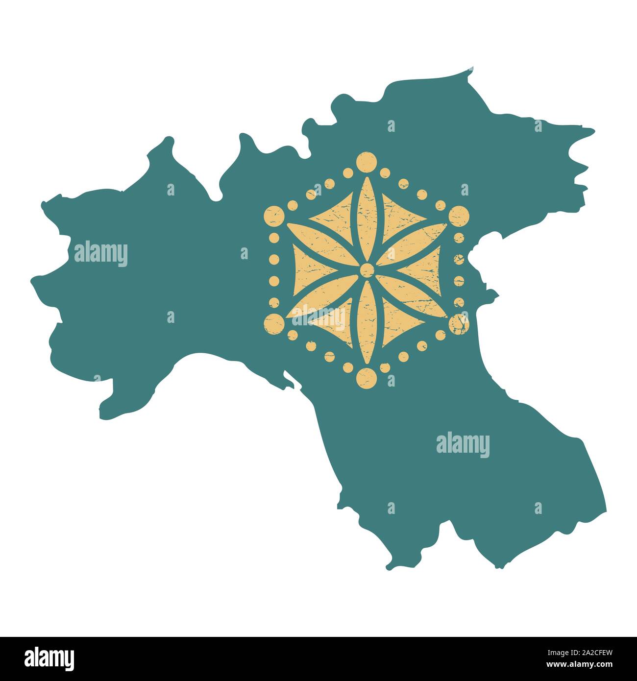 Padania Map Silhouette with a variant of the Sun of the Alps isolated ...