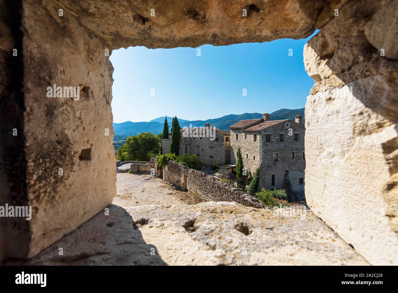View of the old village of Le Poet Laval in the Drome France, looking ...