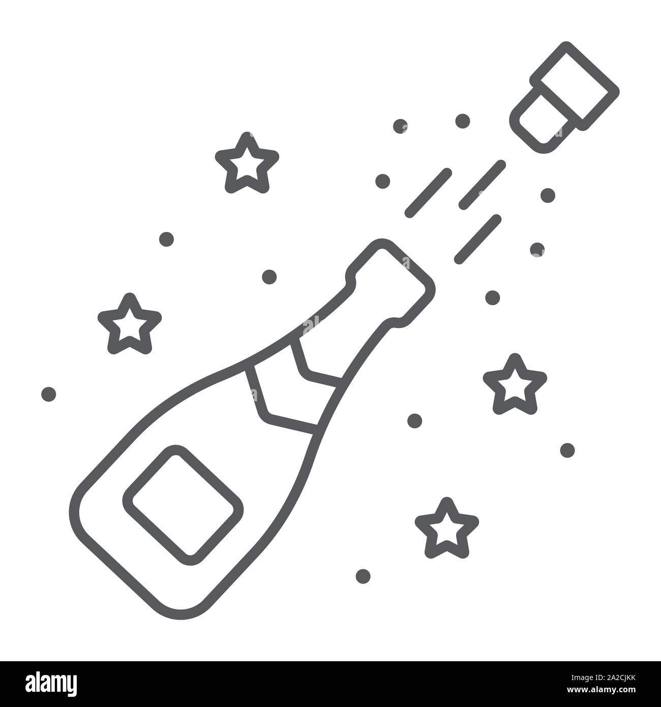 Champagne bottle pop thin line icon, alcohol and celebration, drink ...