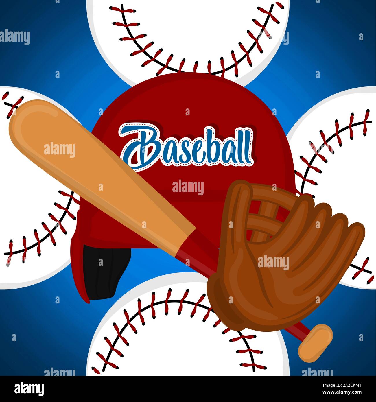 Baseball poster with a baseball helmet, bat, ball and glove - Vector ...