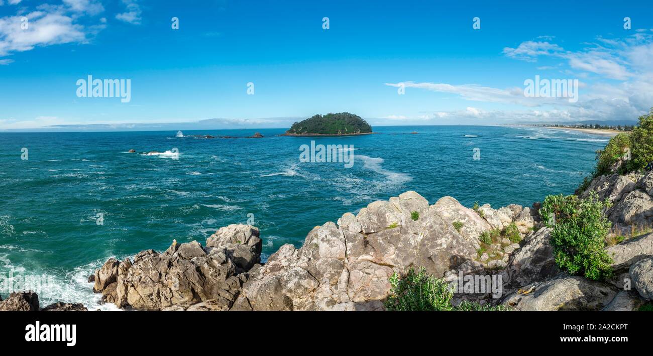 View of motiti island from moturiki peninsula hi-res stock photography ...