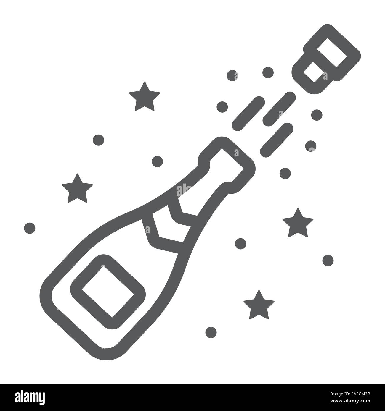 Champagne bottle pop line icon, alcohol and celebration, drink sign ...
