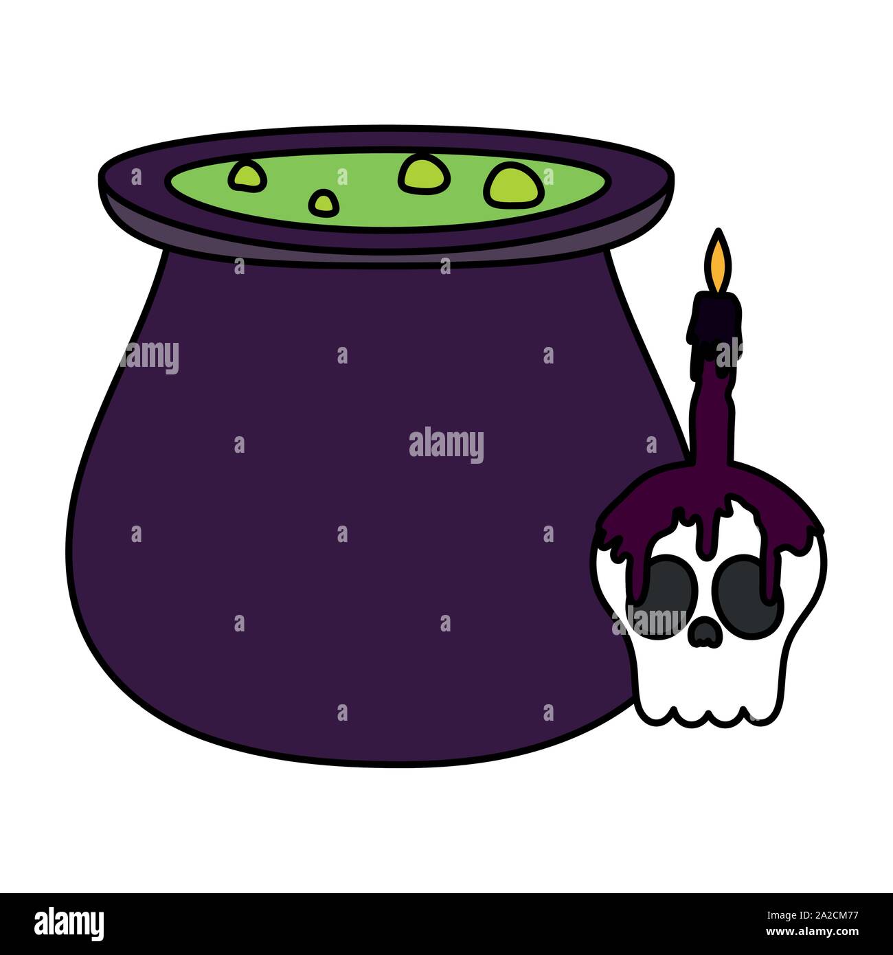 cauldron skull candle trick or treat happy halloween vector ...