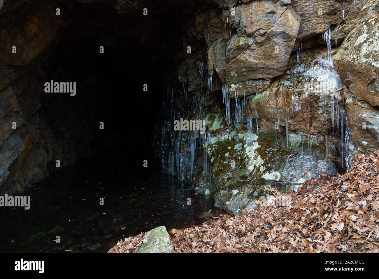 Icicles hanging from the rocks in a tunnel that was never finished ...