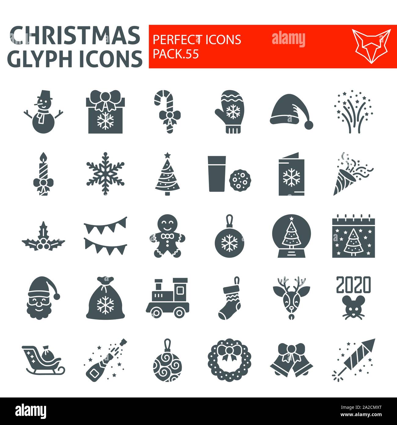 Christmas glyph icon set, holiday symbols collection, vector sketches ...