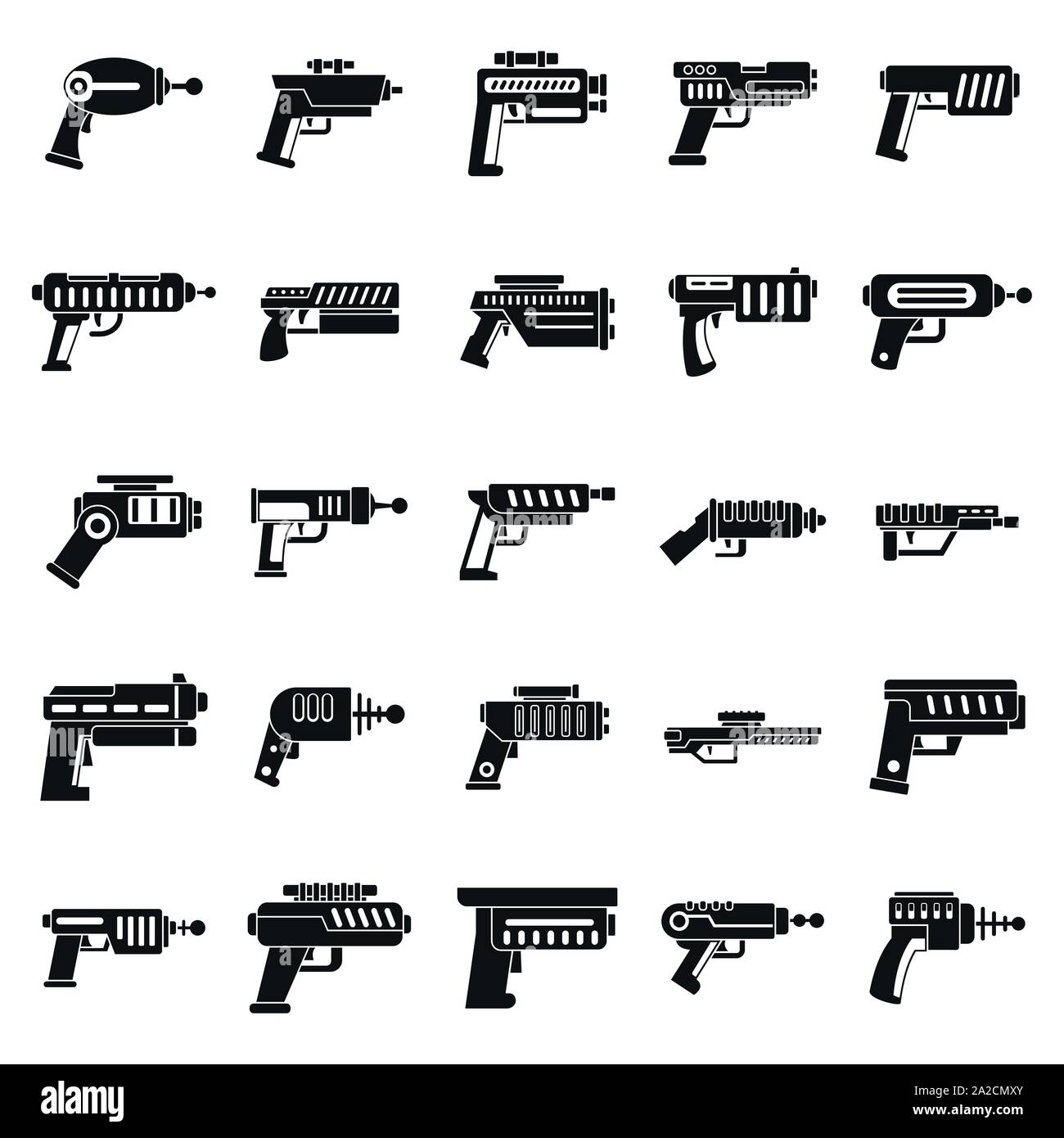 Blaster gun icons set. Simple set of blaster gun vector icons for web ...