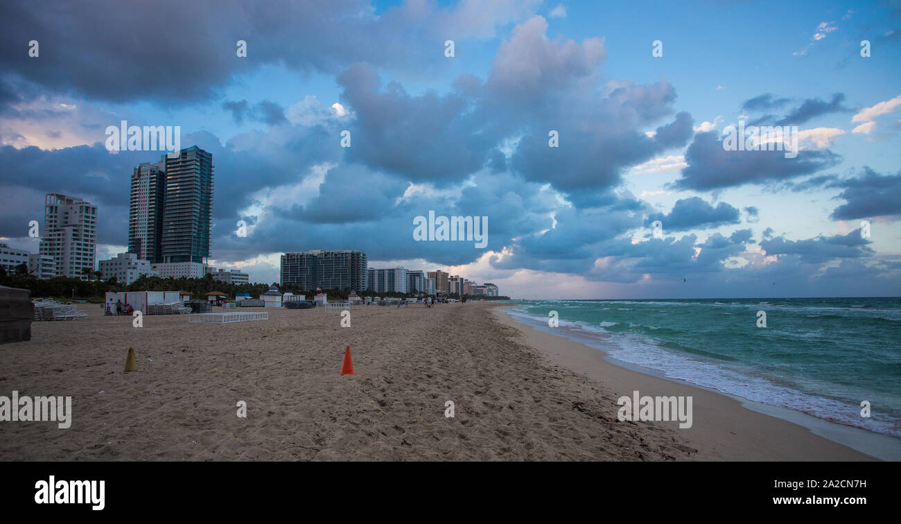 Panoramic photo with wide lens of Miami Beach in Florida with clear ...