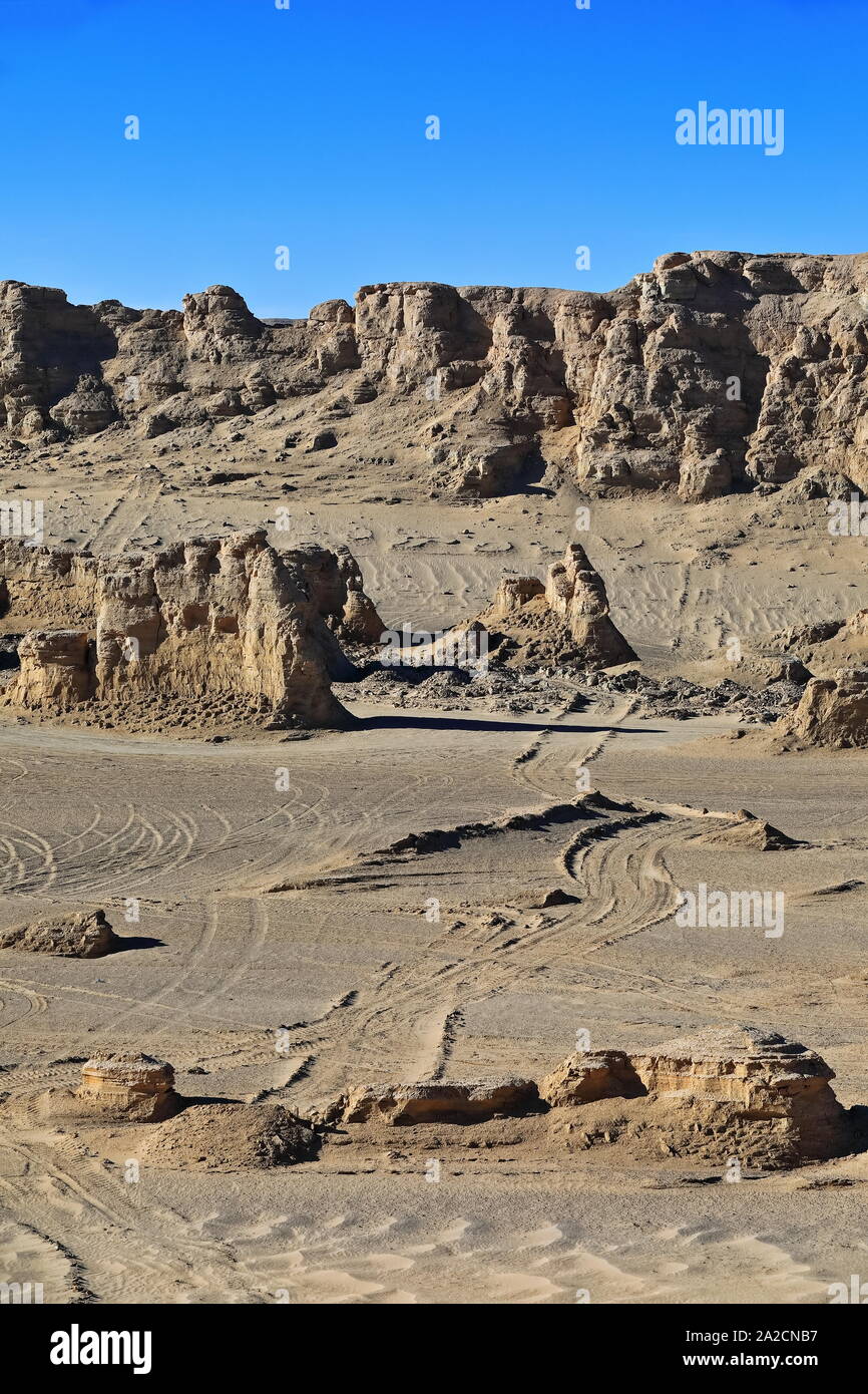 Yardangs-wind eroded rock and bedrock surfaces-alternating ridges and ...