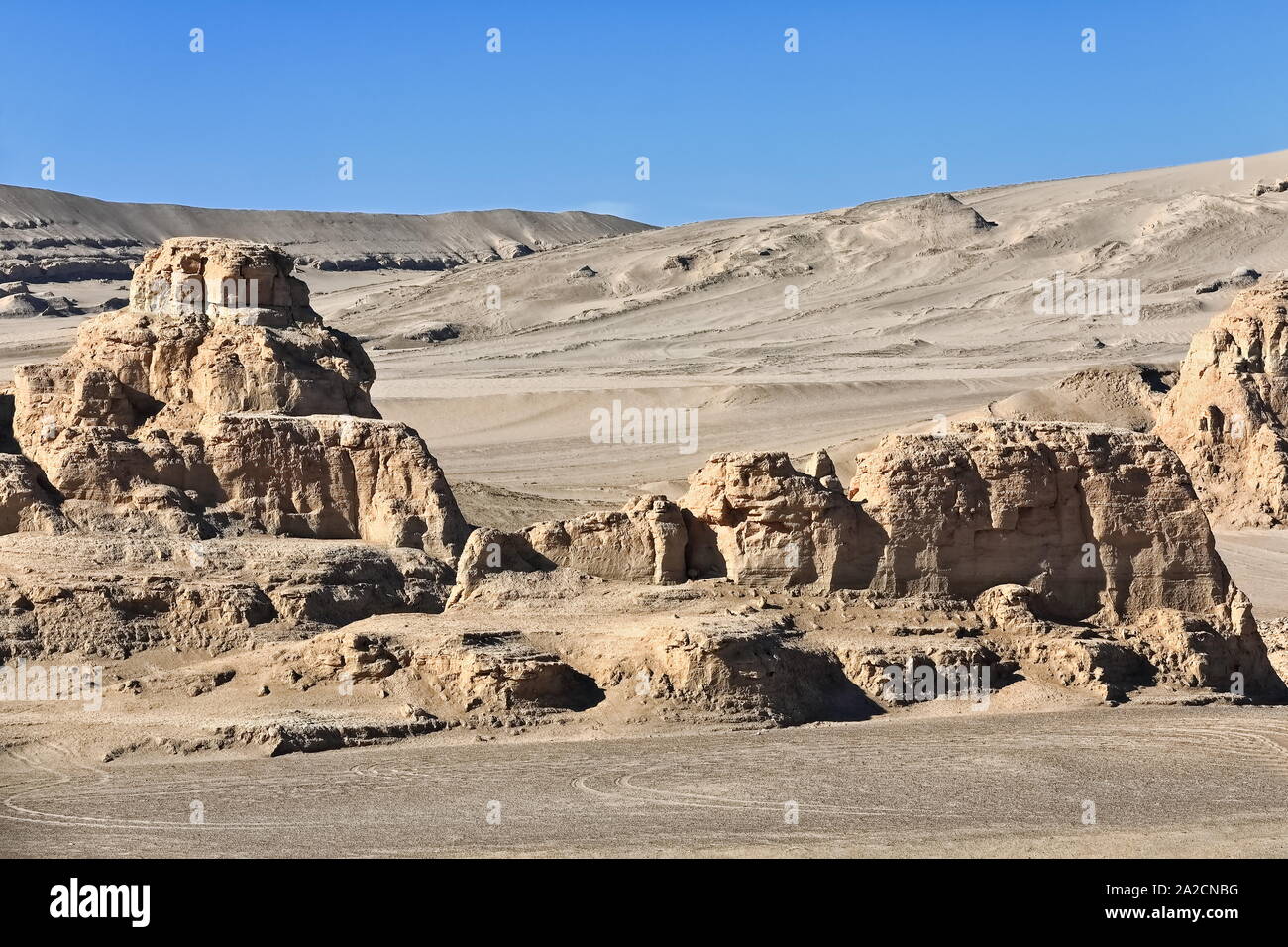 Yardangs-wind eroded rock and bedrock surfaces-alternating ridges and ...